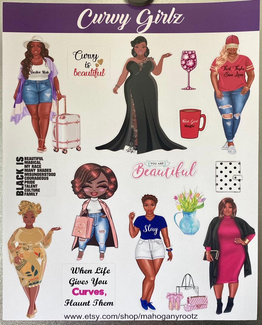 Curvy Girl Stickersafrican American Stickersplanner Stickersblack Girl ...