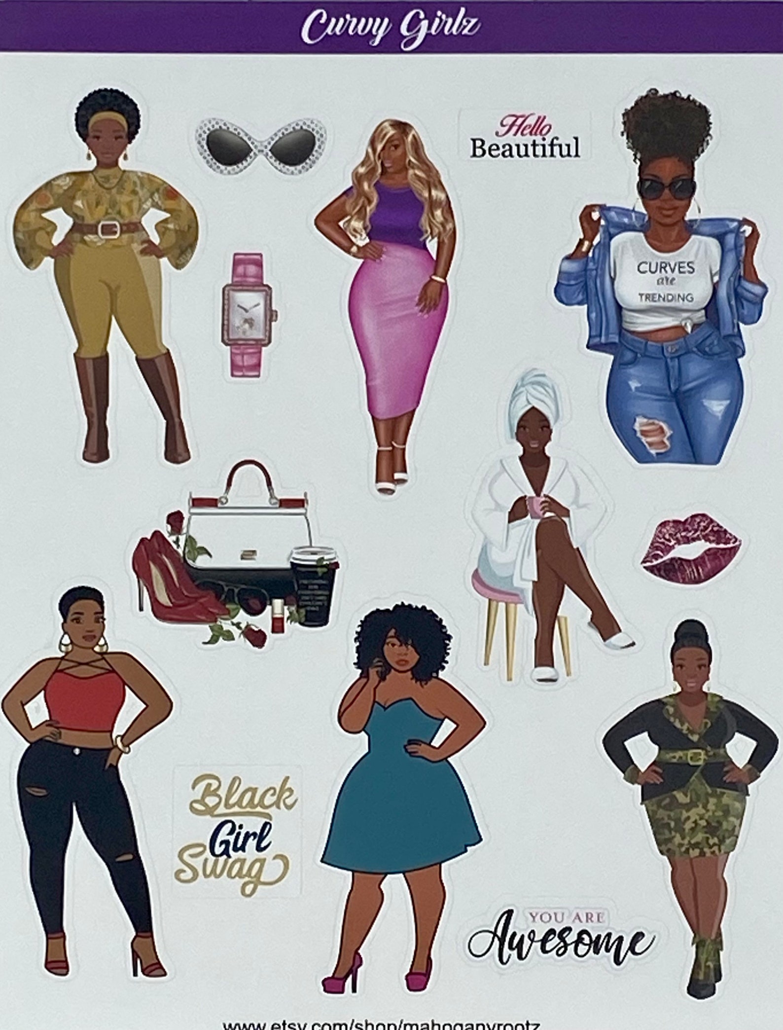 Curvy Girl Bundle Stickersafrican American Stickersplanner - Etsy