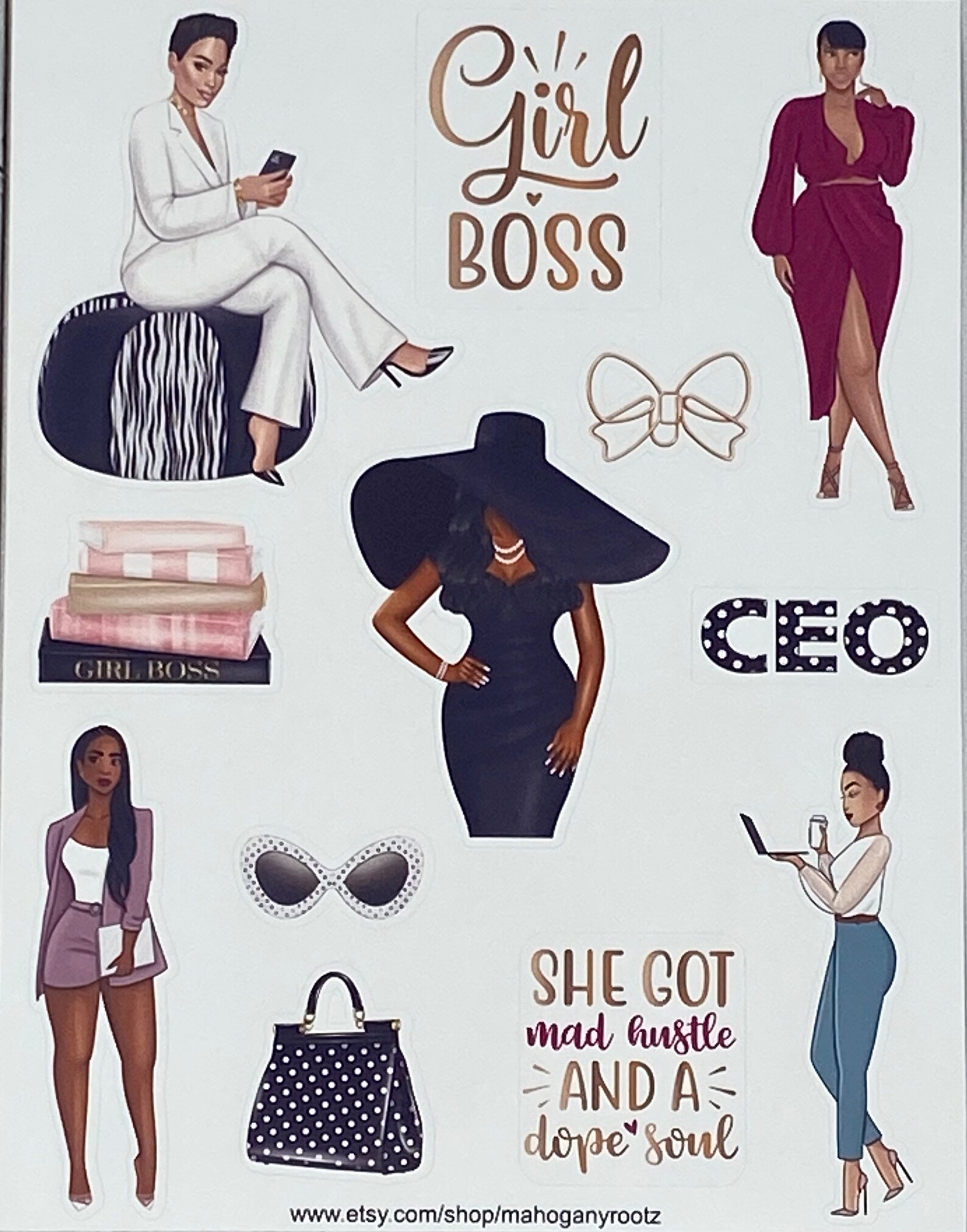 African American Boss Babe Sticker Bundle girl Bossblack - Etsy