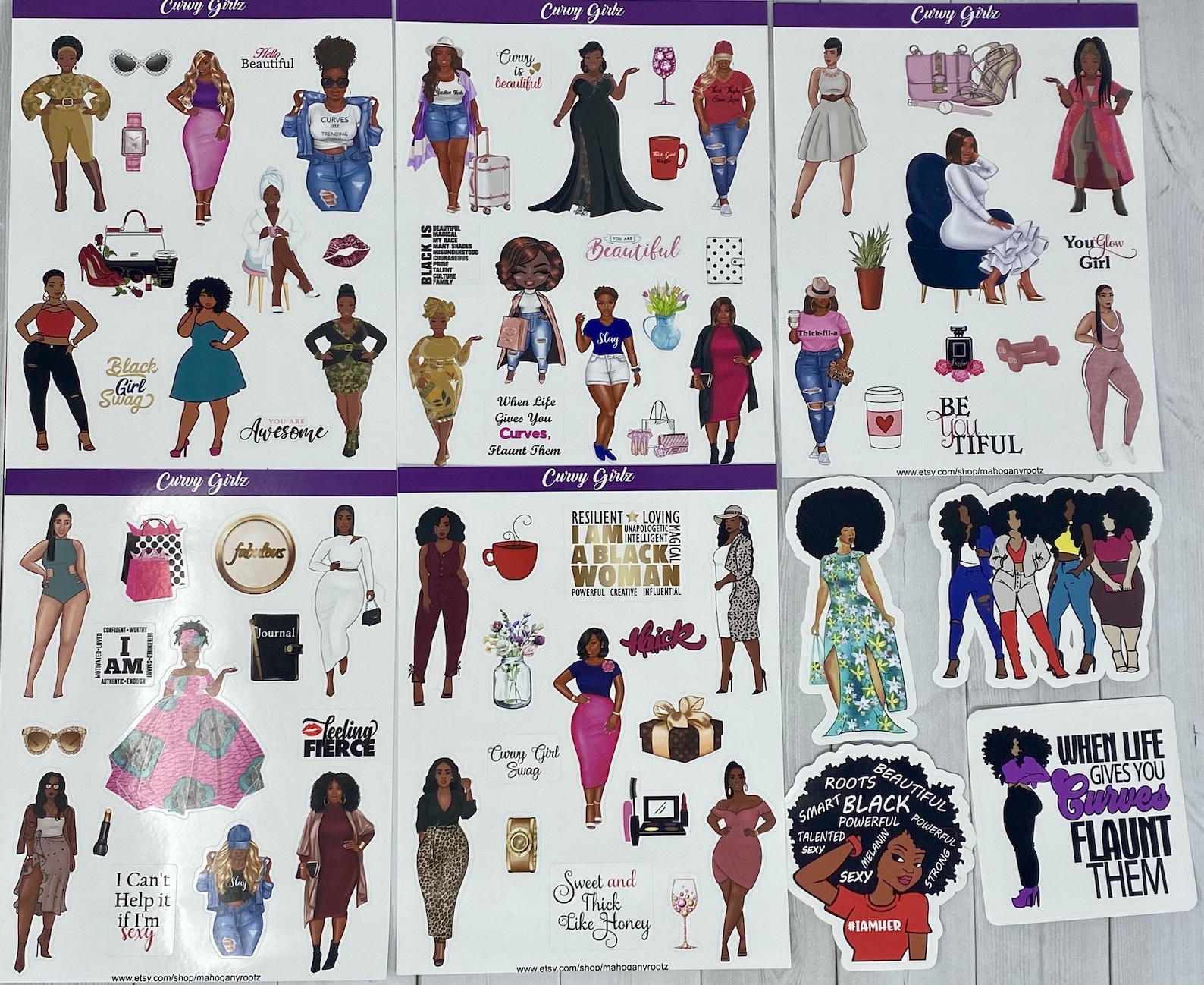 Curvy Girl Bundle Stickersafrican American Stickersplanner | Etsy