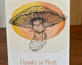 Mushroom Thank You Card, Thank You so Mush, Mushroom Greeting Card ...