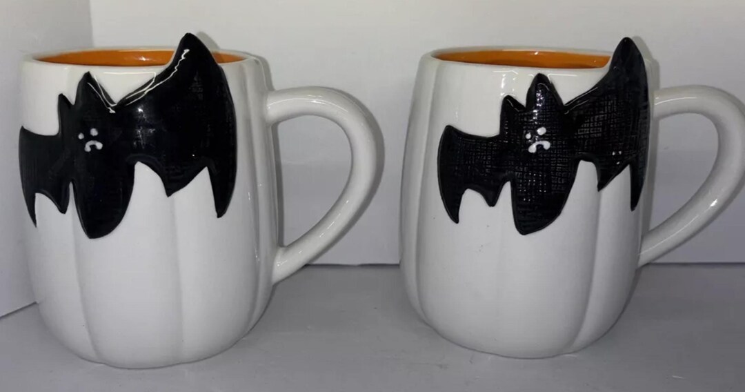 Set of 2 Potter’s Studio Halloween Bat Mug Cup White Ceramic 24oz - Etsy