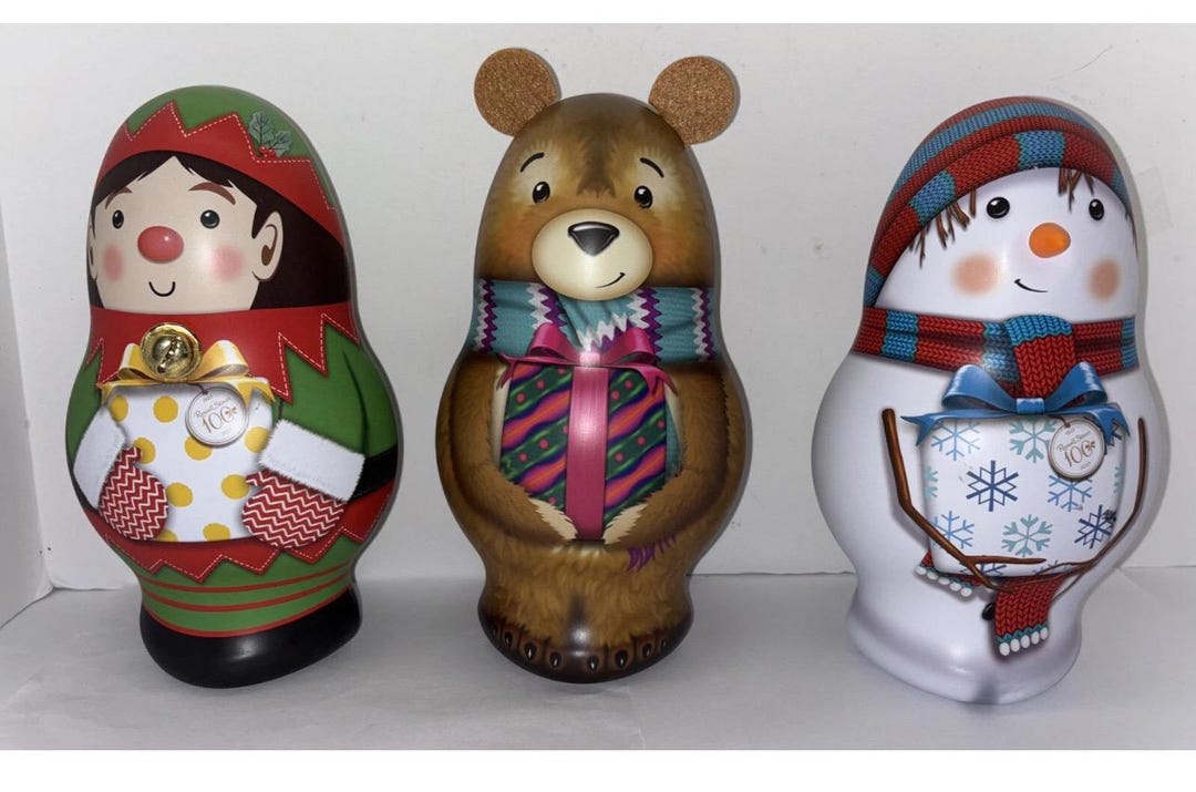 Russell Stover Christmas Holiday Candy Santa Tins Empty Snowman Bear ...