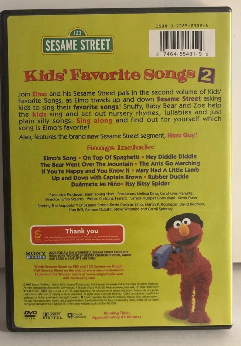 Sesame Street Kids Favorite Songs: Volume 2 (DVD, 2001) - Etsy
