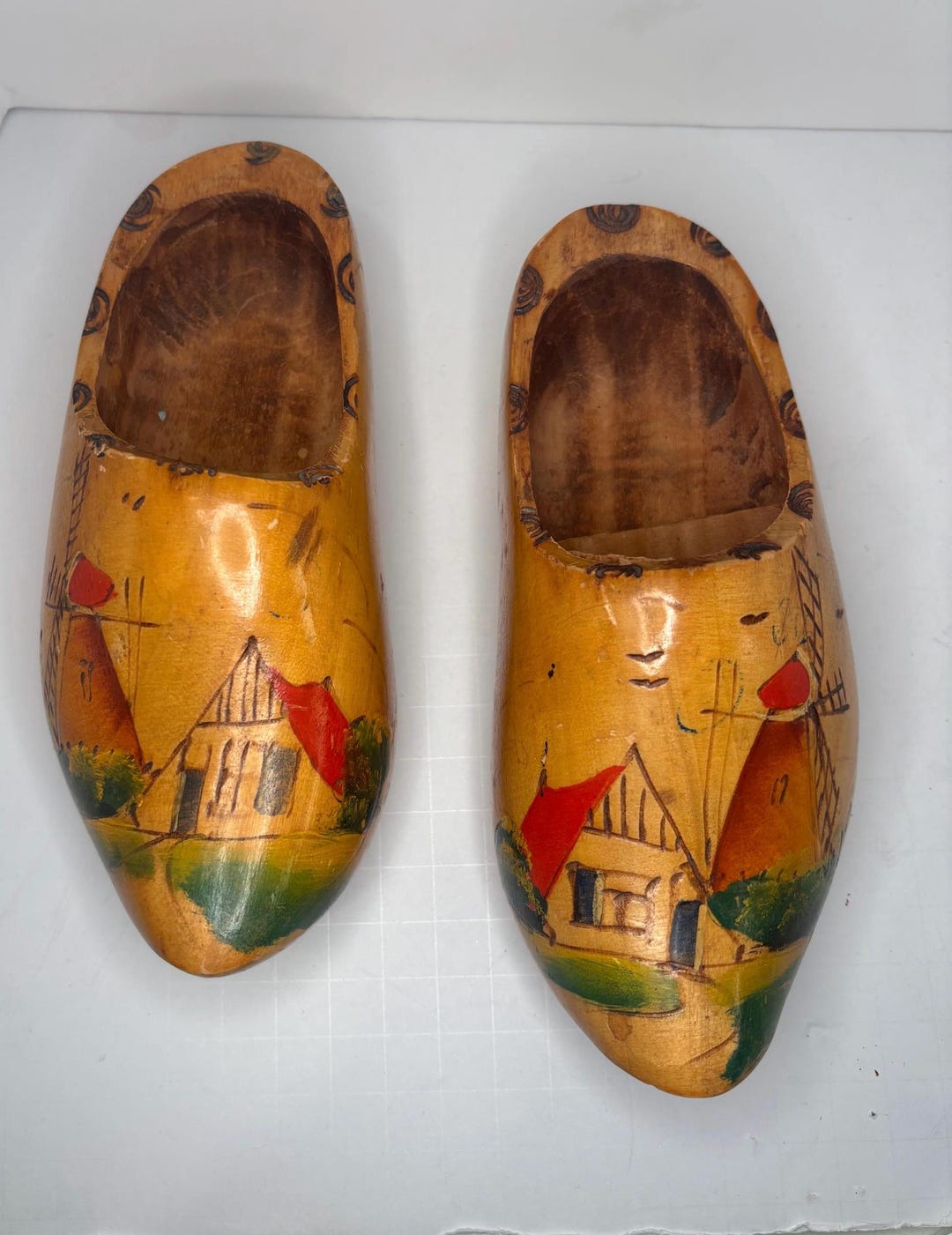Vintage Solid Wood (wall) Clogs From Holland Hand Painted W/ Windmill 8 ...
