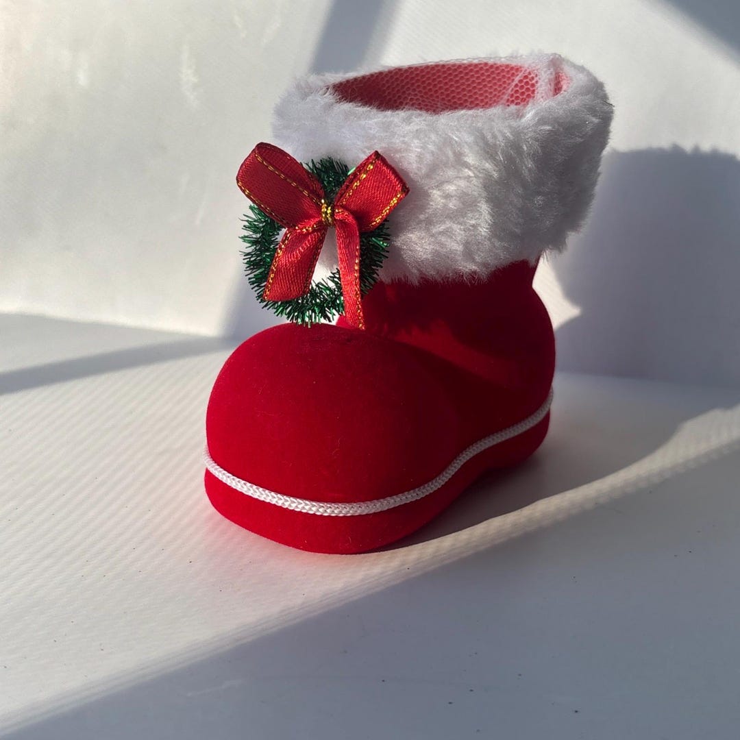 Vintage Red Flocked Santa Boot Candy Container, Christmas Decor - Etsy