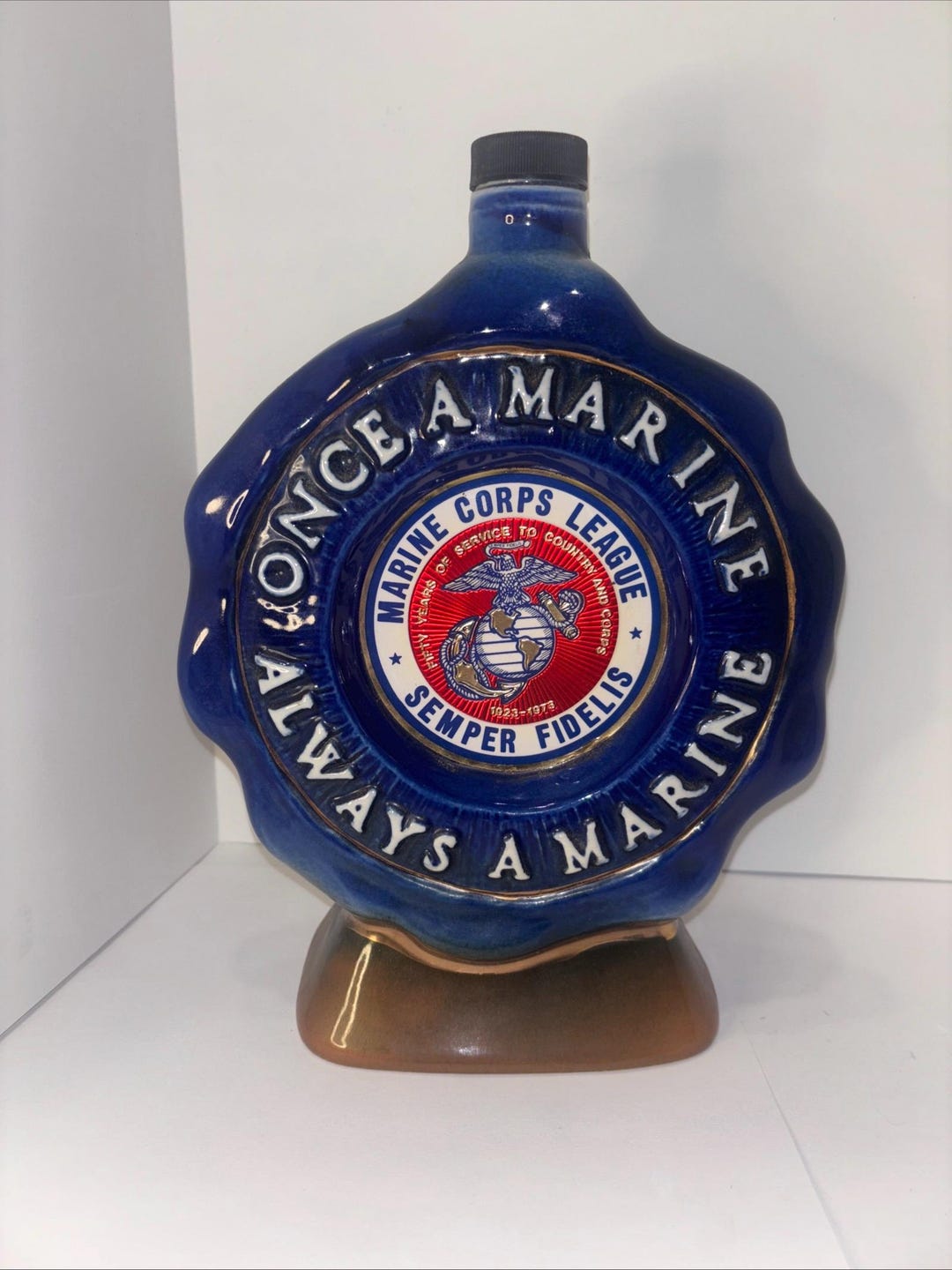 Vintage Jim Beam Marine Corps League Decanter - Semper Fidelis Blue ...