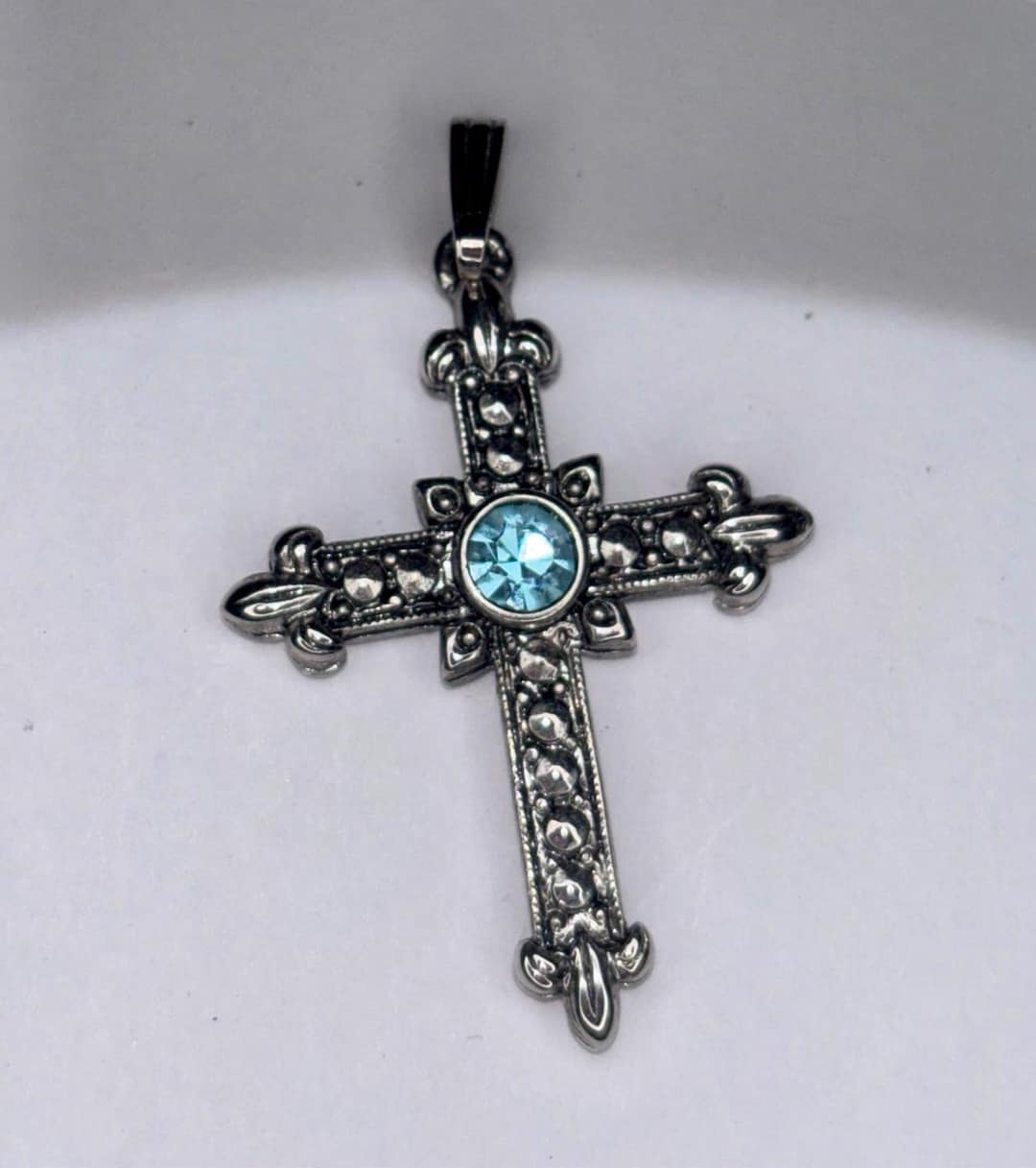Vintage Avon Blue Center Cross Pendant Silver Tone - Etsy