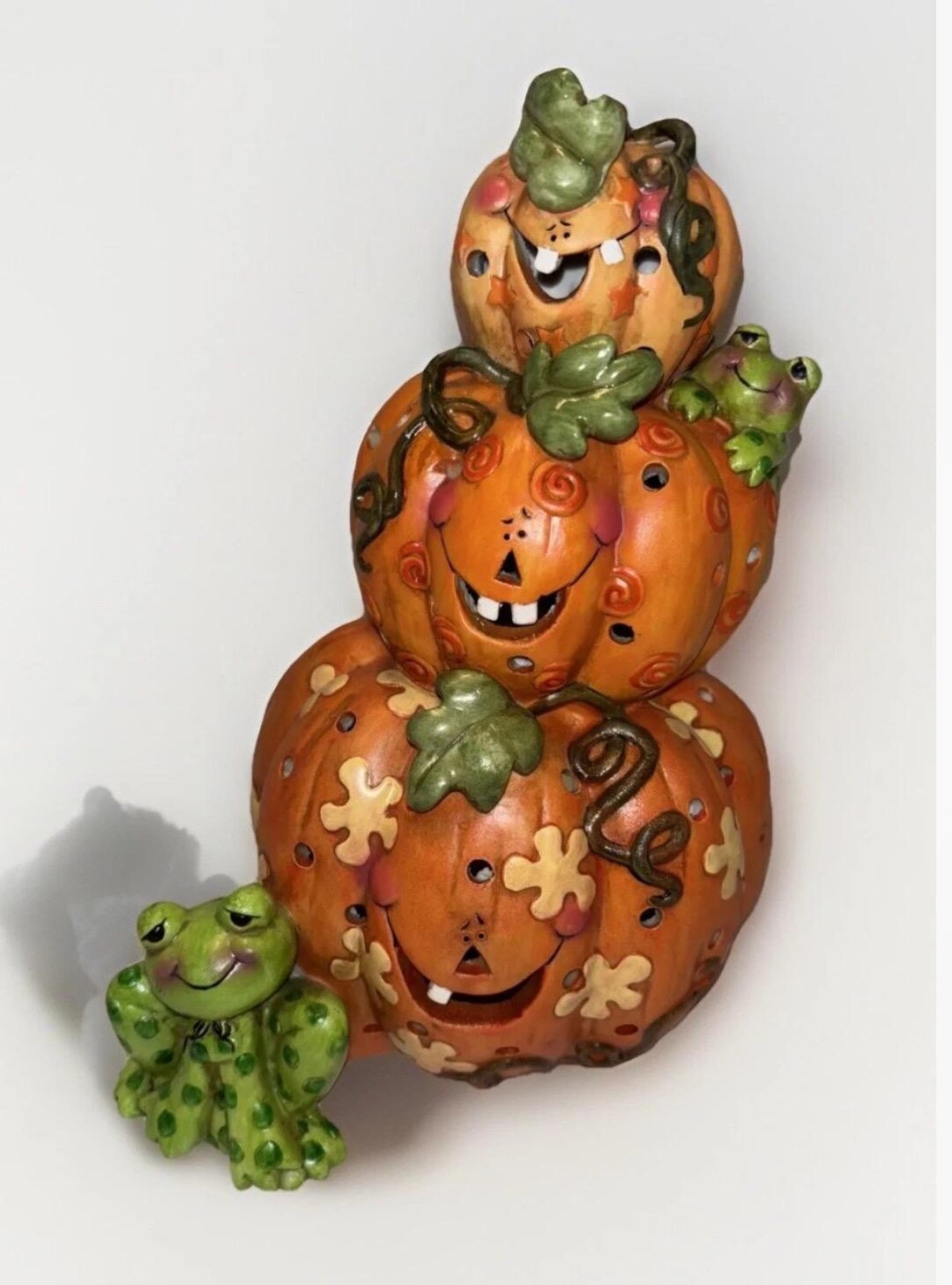 Vintage Halloween Center Street Design Stack O’ Pumpkins Frogs Candle ...