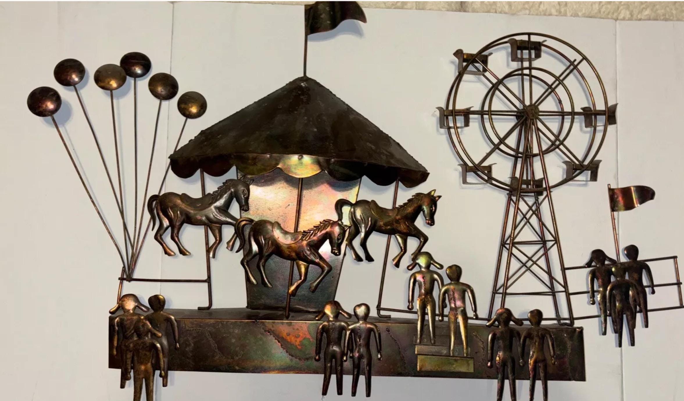 Vintage Large Copper Wall Art Sculpture Carnival Circus Carousel Ferris ...