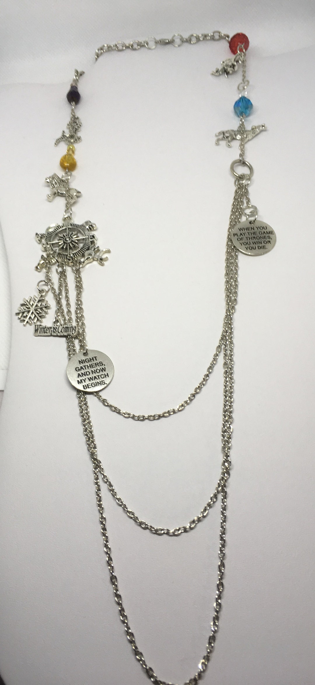 Game of Thrones Inspired Triple Chain Charm Necklace, Long Necklace - Etsy