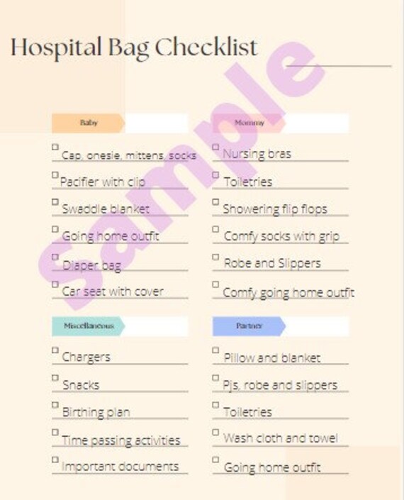 Hospital Bag Checklist Minimalist Printable Hospital Bag - Etsy