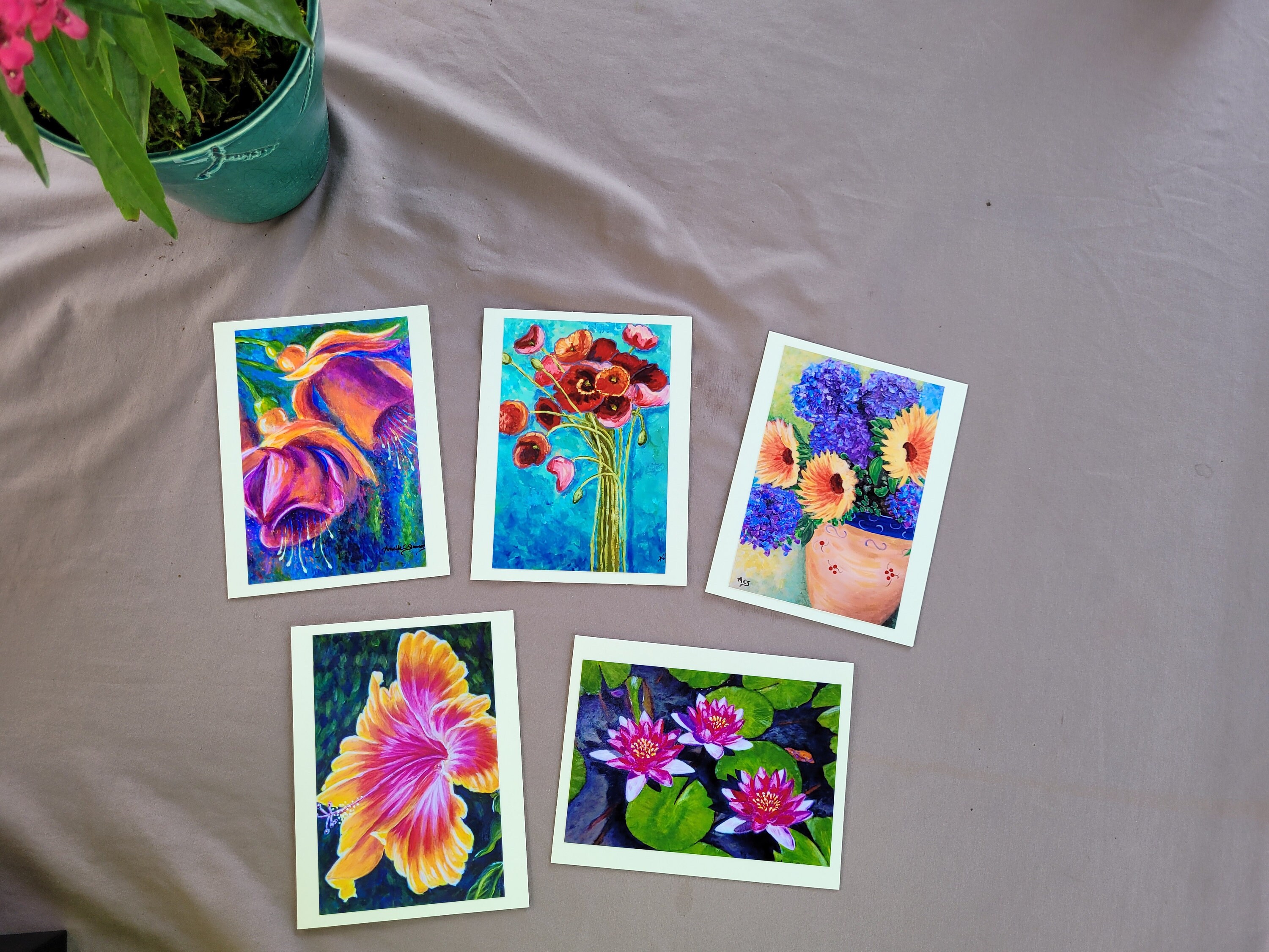 Flower Art Cards, Handmade All Occasion Art Cards, Flower Art Cards ...