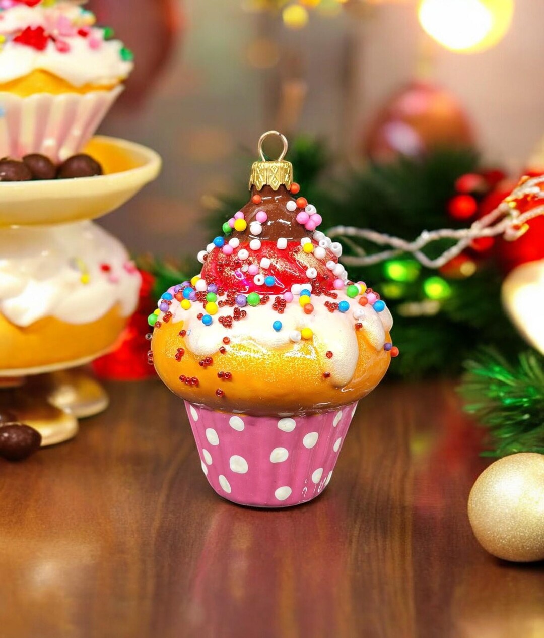 Blown Glass Cupcake Ornament - Hand Made in Ukraine - Hand Decorated ...