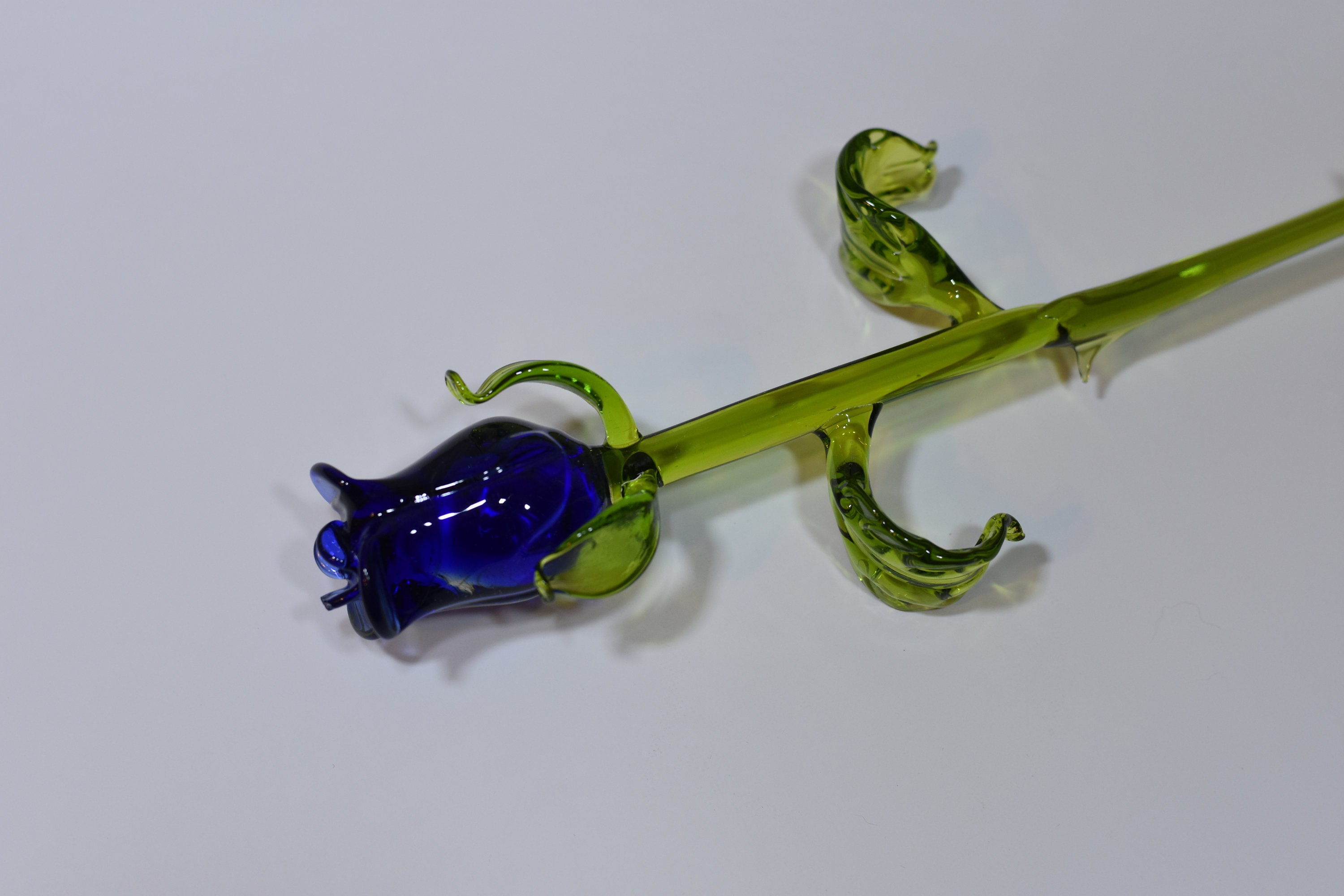 Long Stem Glass Rose Blue Single Rose Hand Made | Etsy