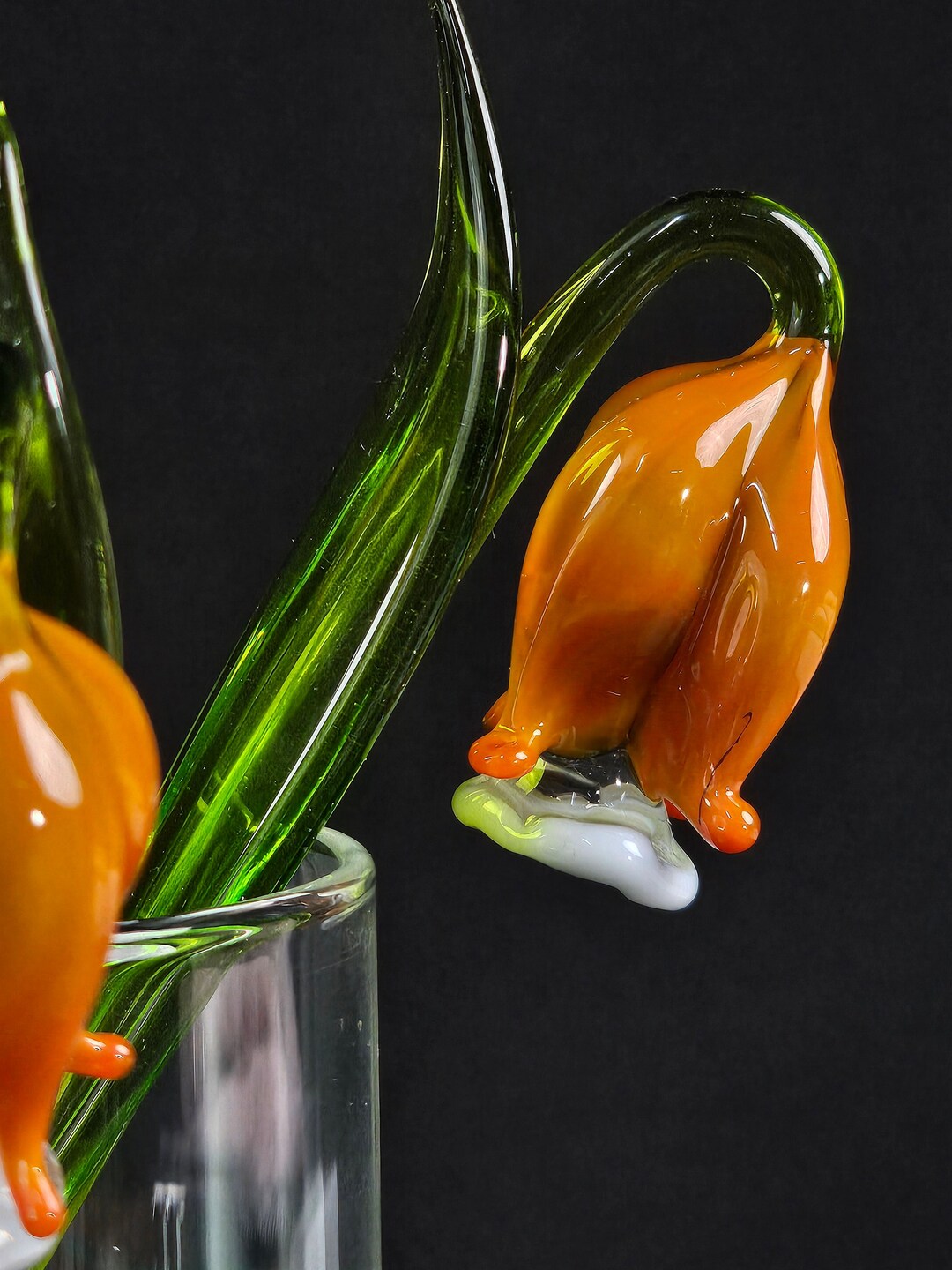 Orange Glass Bellflower, Lampworking Style Short Stem Bell Handmade in Ukraine, Murano Quality ...