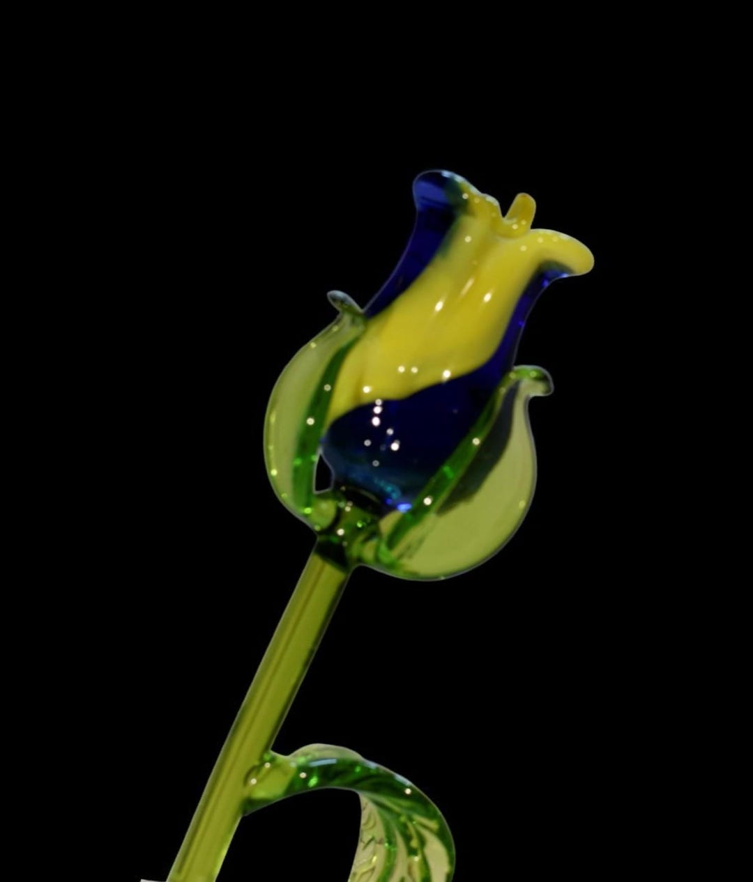 Long Stem Glass Rose Blue and Yellow Single Rose Handmade Flower Alma ...