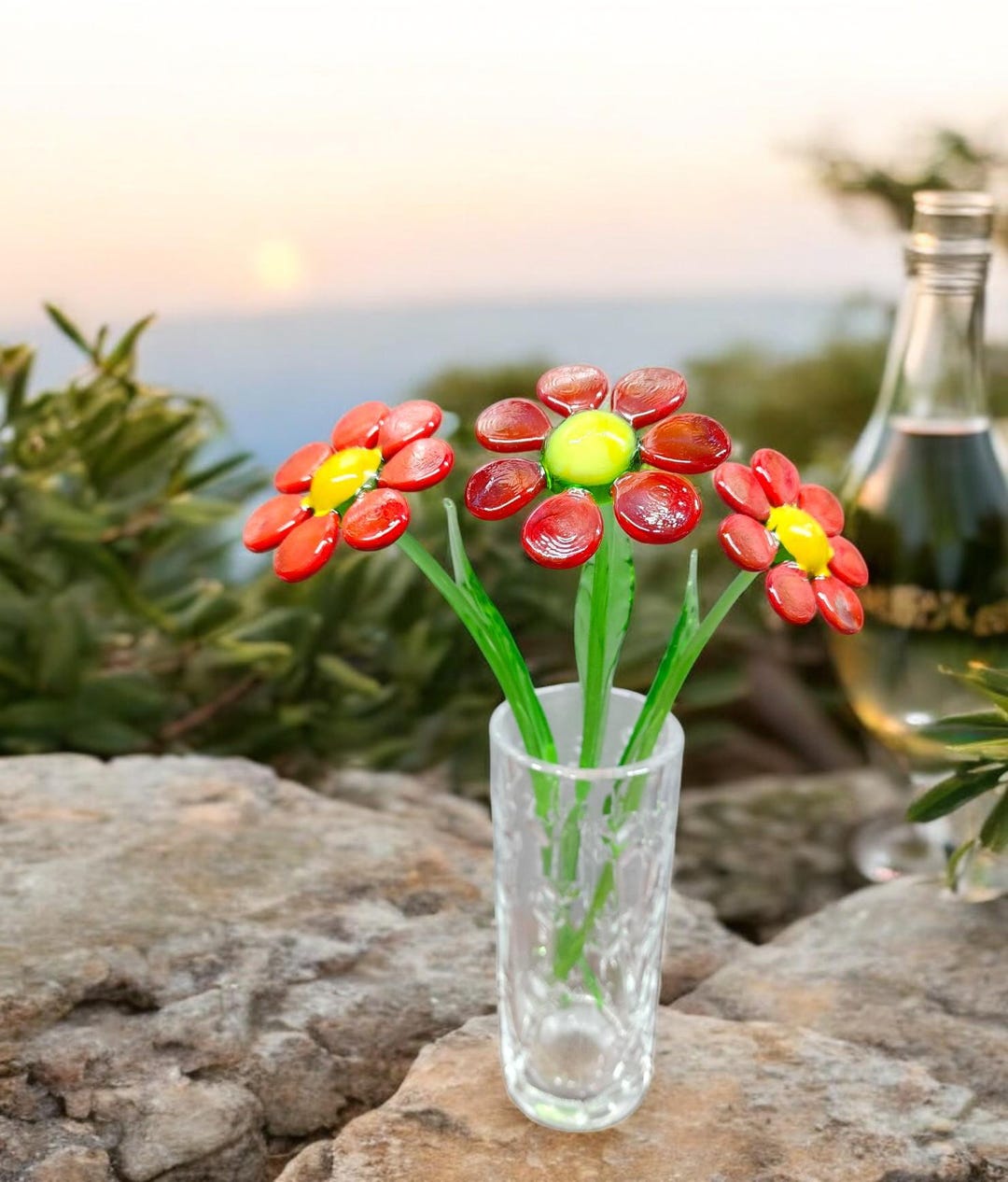 Red Glass Daisy, Handcrafted Glass Flower, Hand Made in Ukraine Using ...