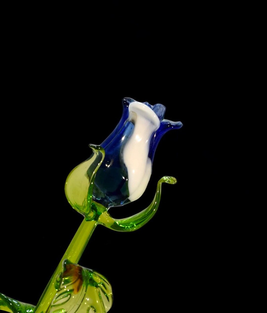 Long Stem Glass Rose - Light Blue and White - Single Rose - Handmade ...