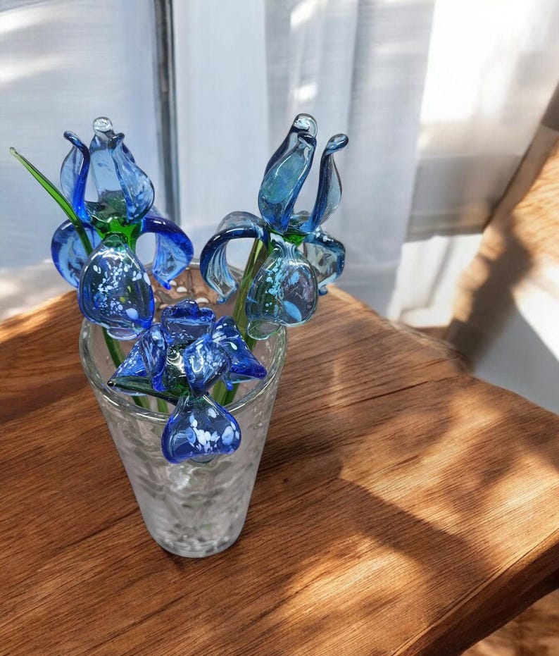 Blue Glass Iris, Handcrafted Glass Flower, Hand Made in Ukraine Using ...