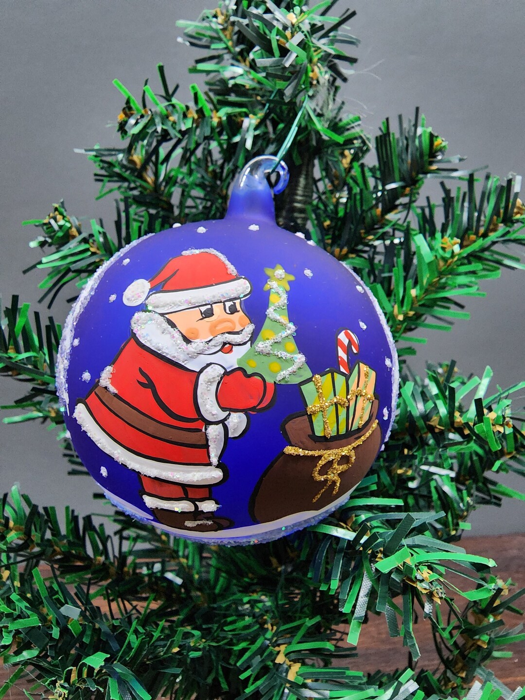 Blown Glass Ornament Santa Claus Blown Glass Hand Painted Natural Glass ...