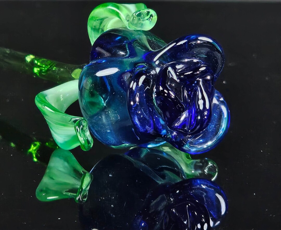 Blue Glass Rose With Thorns, Single Lampworking Rose Hand Made in ...
