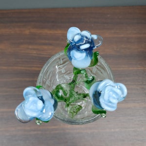 Medium Stem Light Blue Glass Rose, Murano Quality Blue and White Mixed ...