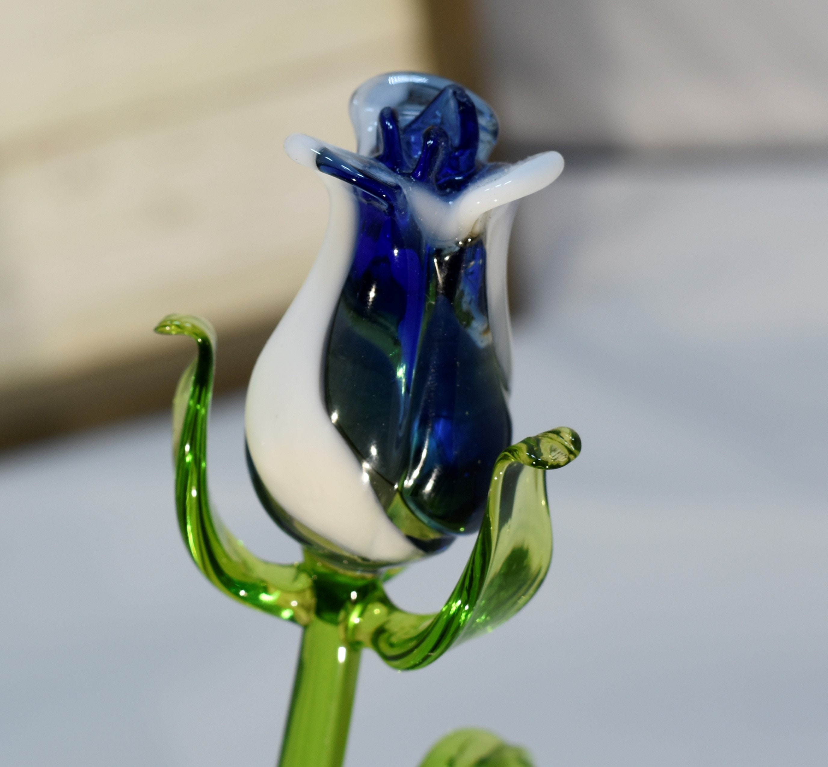 Long Stem Glass Rose Light Blue and White Single Rose - Etsy