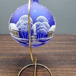 Large Blue Glass Ornament Blown Glass Hand Painted Natural Glass Loop ...