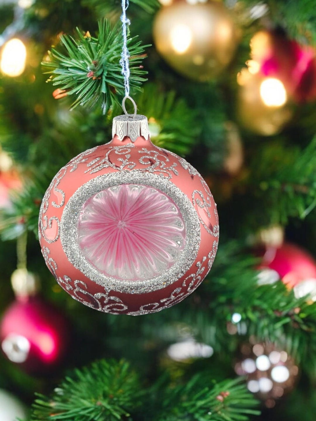 Pink Blown Glass Reflector Ornament - Hand Made in Ukraine - Hand ...