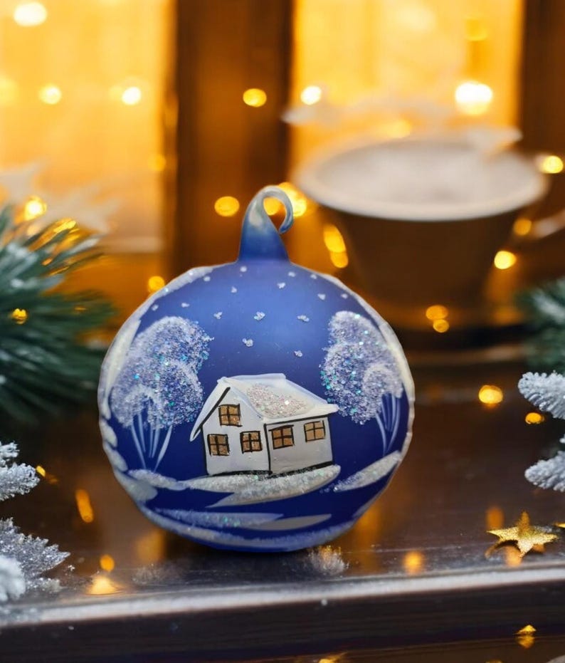 Blue Glass Ornament - Blown Glass - Hand Made in Ukraine - Glass Loop ...