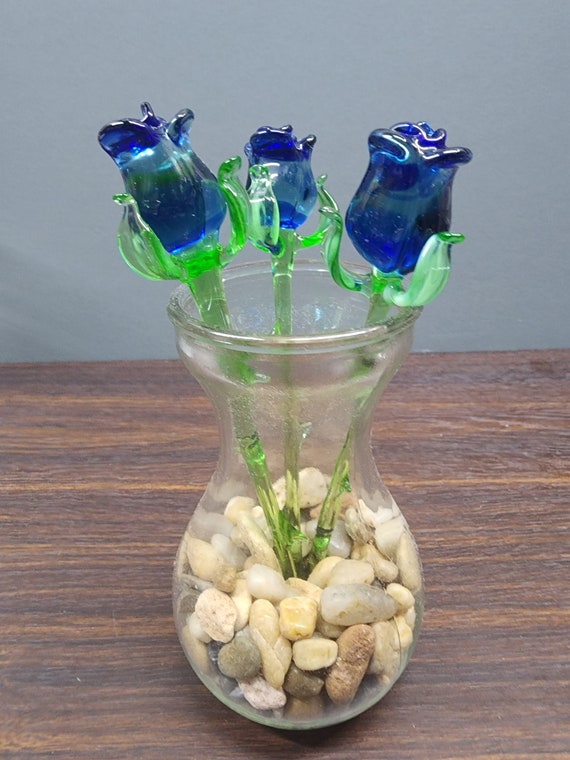Glass Rose Blue Single Rose Handmade Flower Forever - Etsy