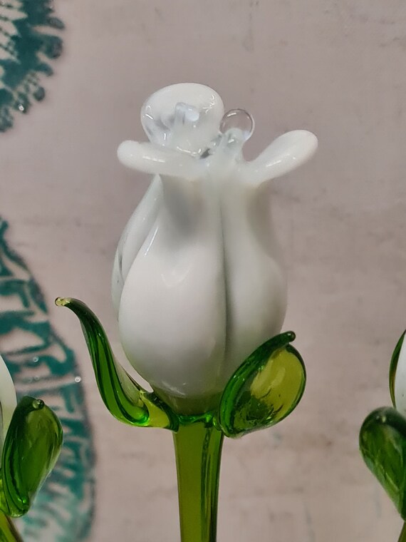 Long Stem Glass Rose White Single Rose Snow White Hand | Etsy