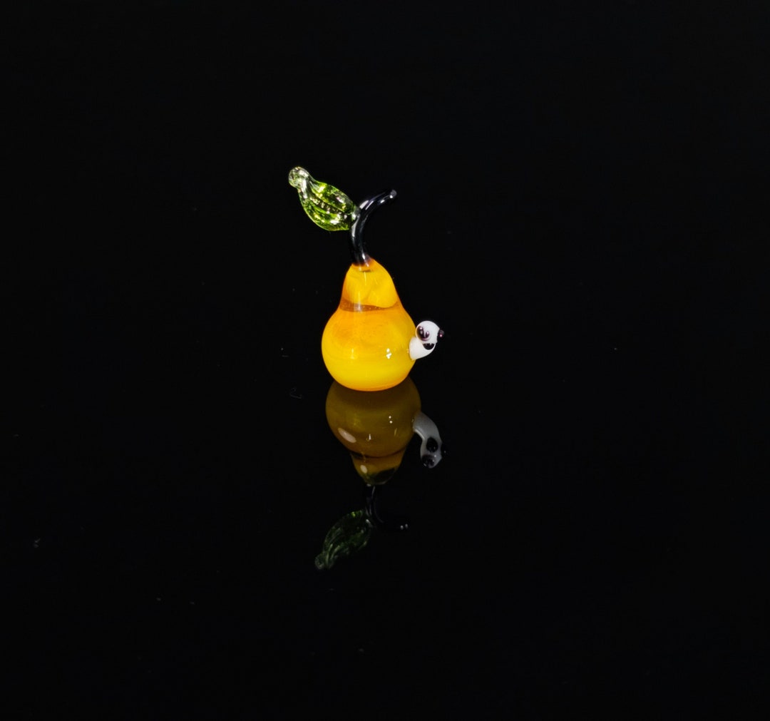 Mini Glass Pear & Worm Figurine, Murano Quality Lampworking Glass ...