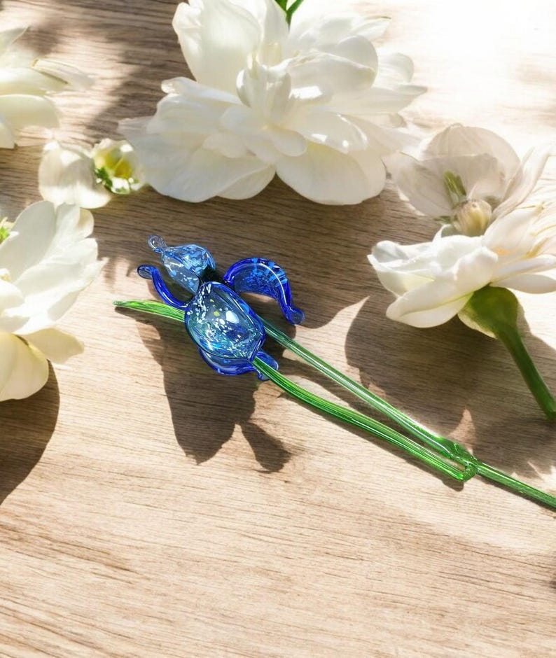 Blue Glass Iris, Handcrafted Glass Flower, Hand Made in Ukraine Using ...