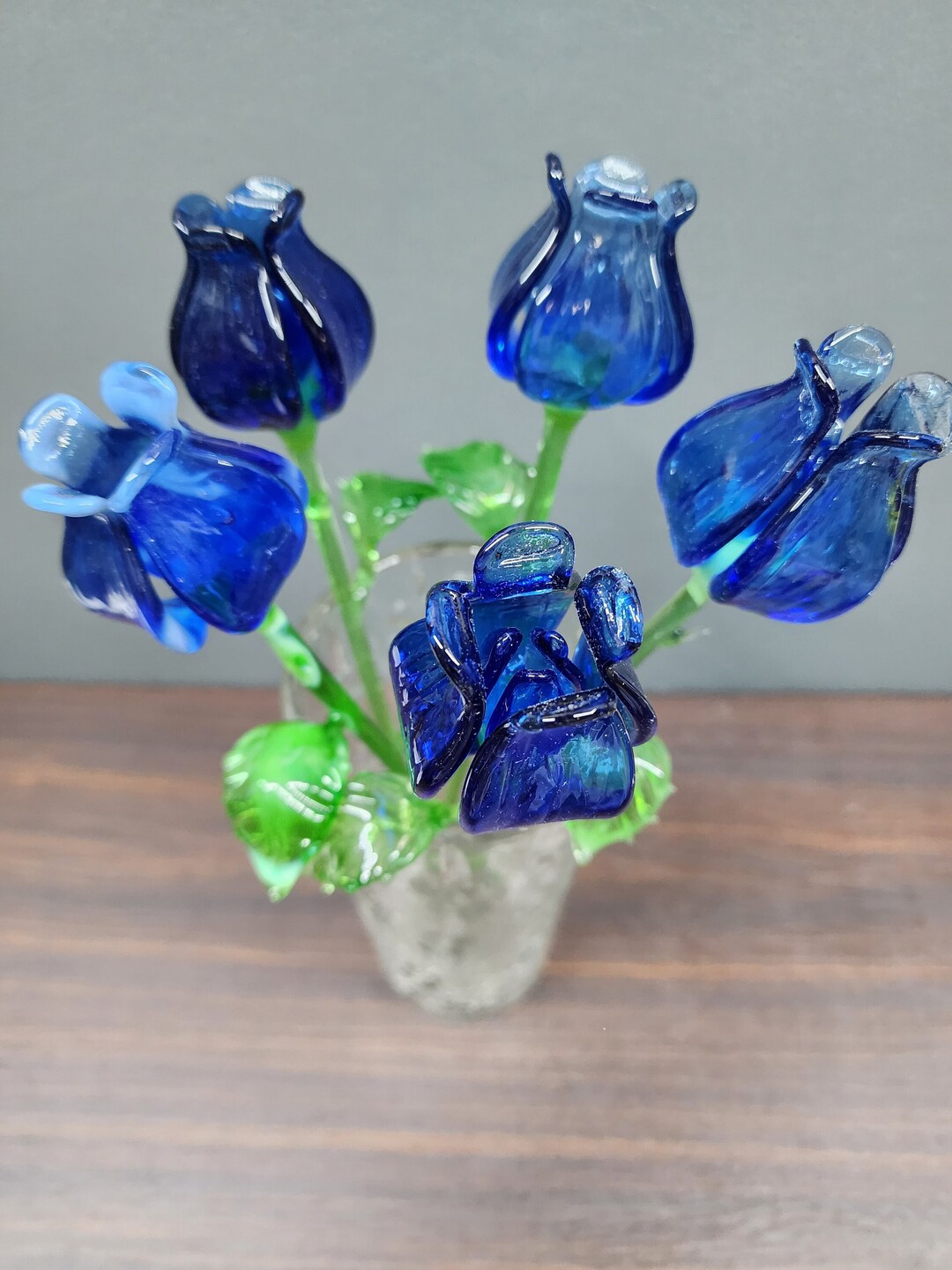 Blue Glass Rose Open Buld Hand Made Rose From Ukraine Hand - Etsy