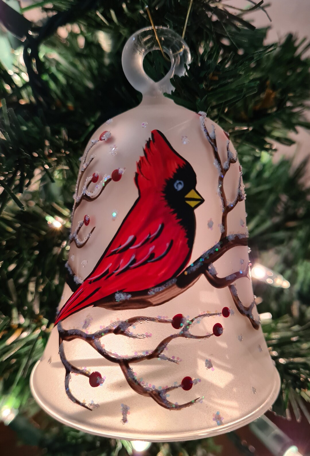 Cardinal Bell Ornament, Personalized Gift Blown Glass Ornament, Hand ...