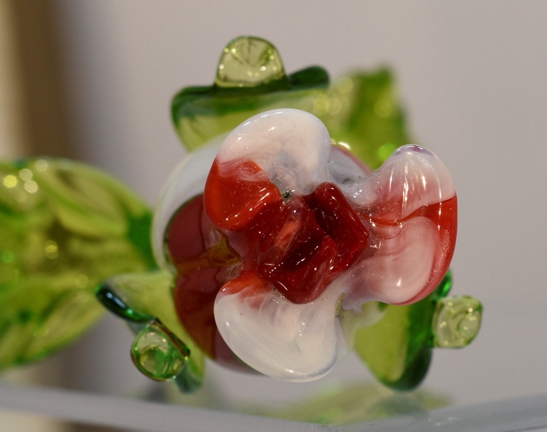 Long Stem Glass Rose Red and White Single Rose Handmade Flower Alma ...