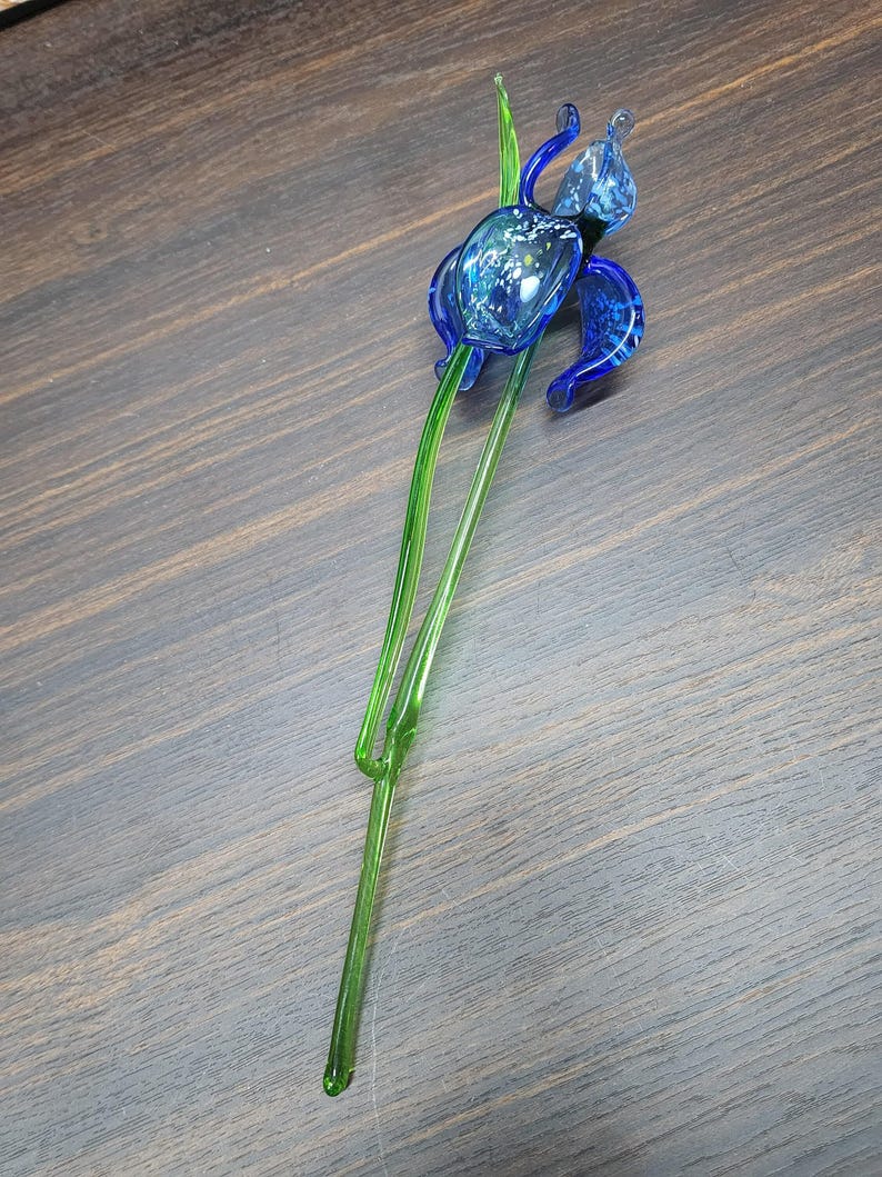 Blue Glass Iris, Handcrafted Glass Flower, Hand Made in Ukraine Using ...