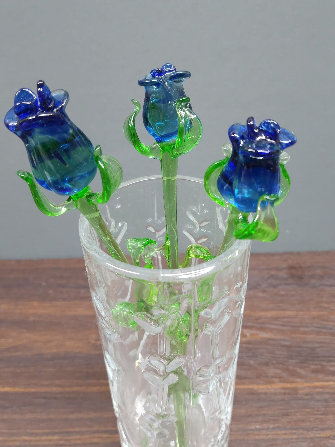 Blue Rose Glass Flower, Medium Stem, Forever Rose, Hand Made in Ukraine ...