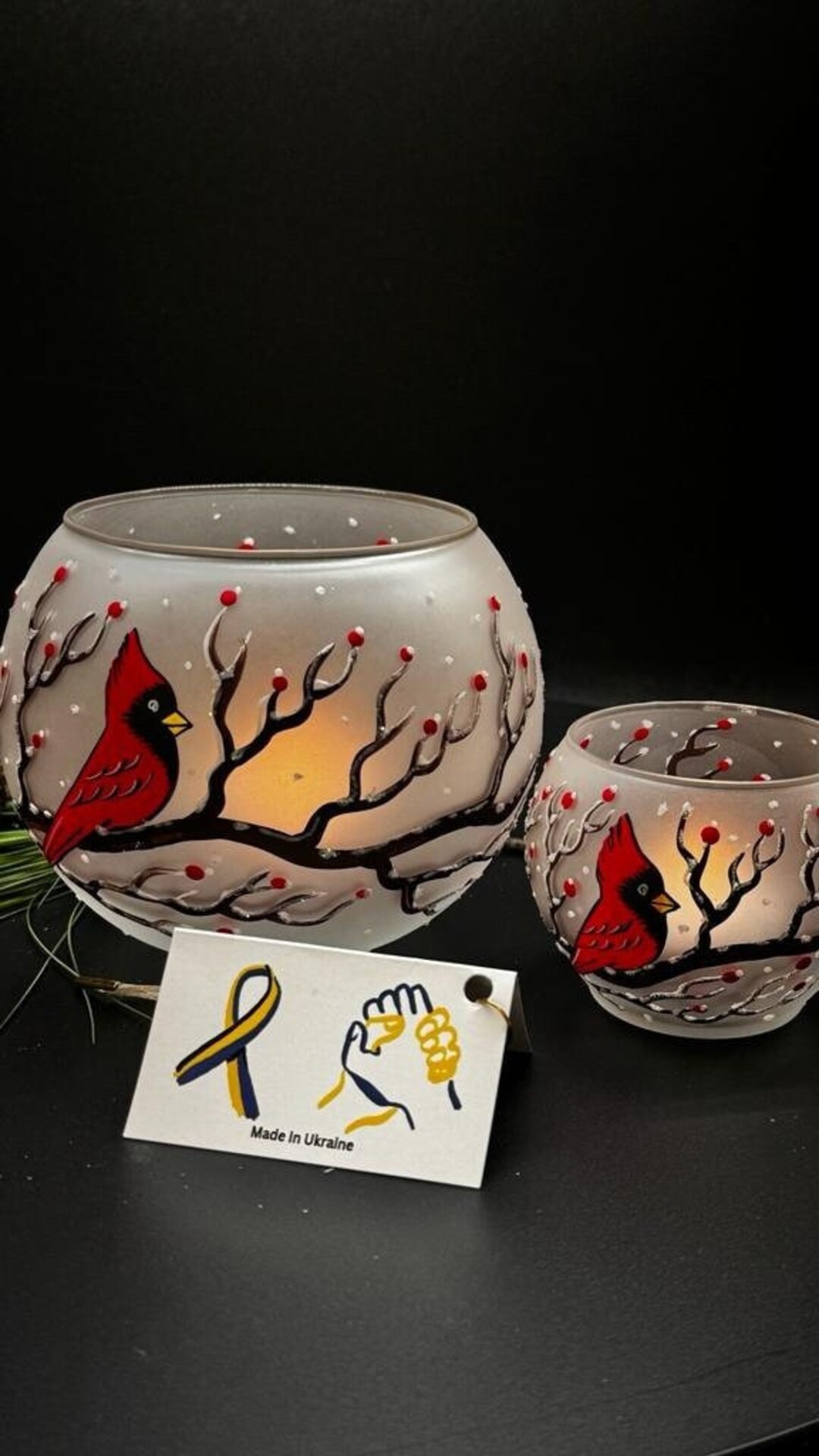 Hand Painted Cardinal Candle Holder, Handcrafted in Ukraine, Blown ...