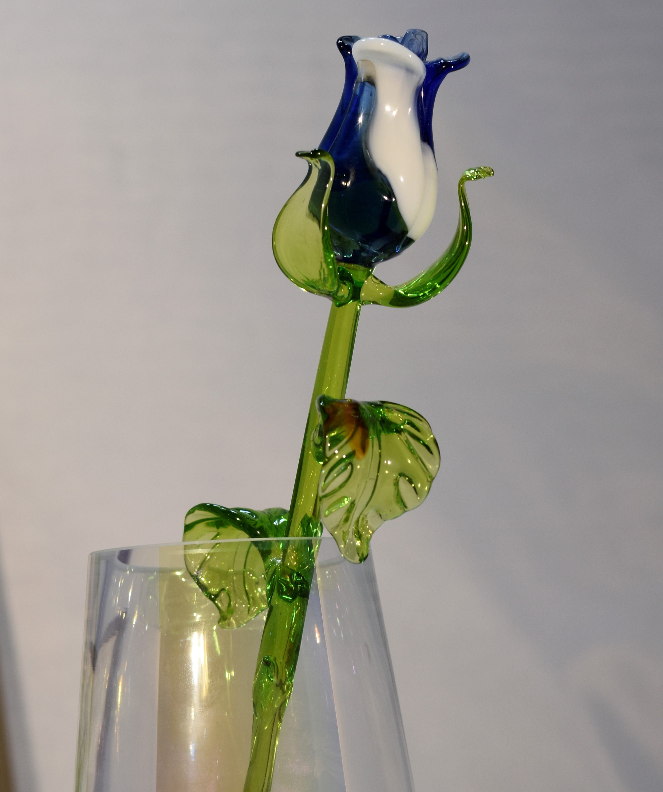 Long Stem Glass Rose Light Blue and White Single Rose - Etsy