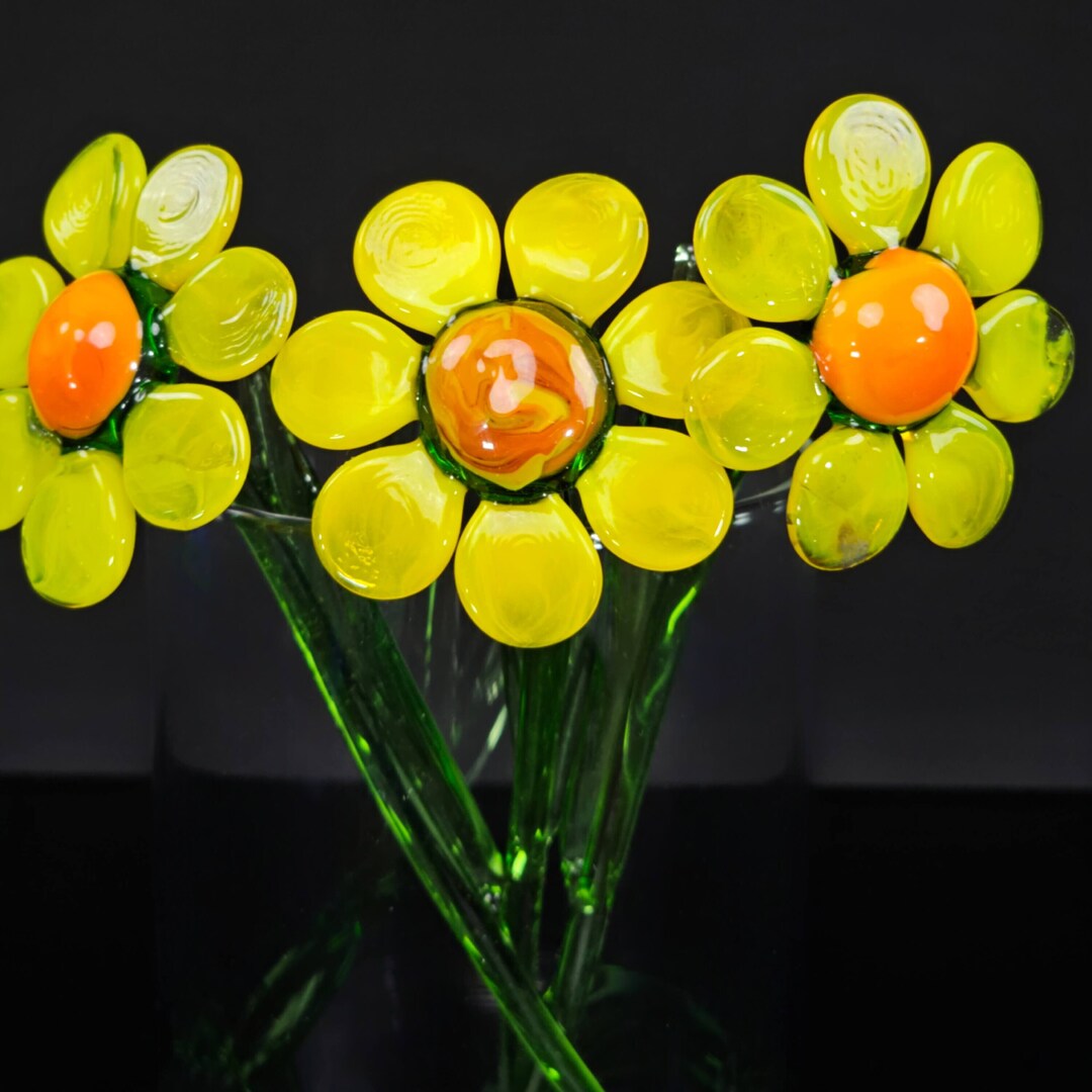 Yellow Glass Daisy, Hand Made in Ukraine, Murano Quality Flower Made ...