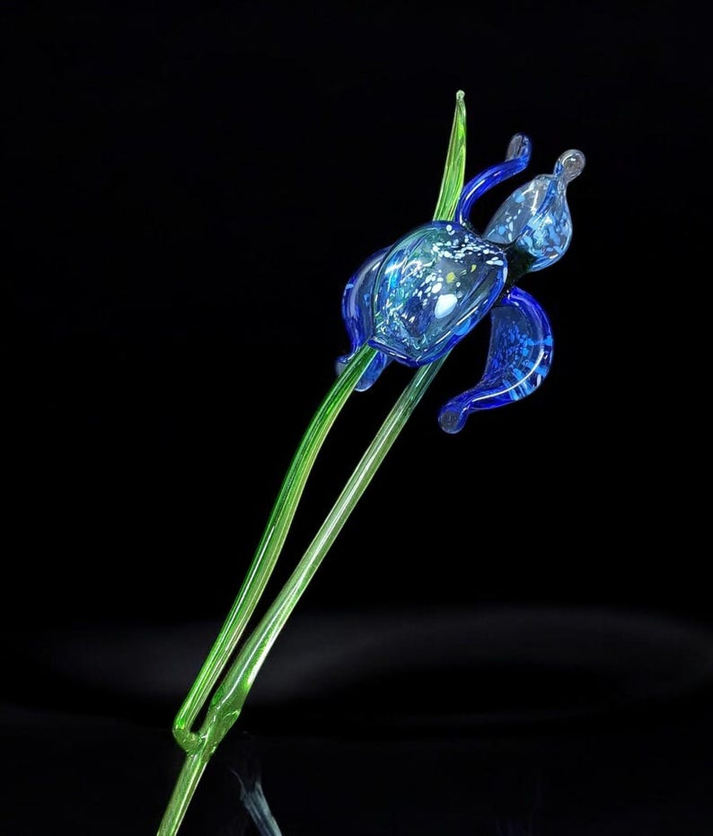 Blue Glass Iris, Handcrafted Glass Flower, Hand Made in Ukraine Using ...