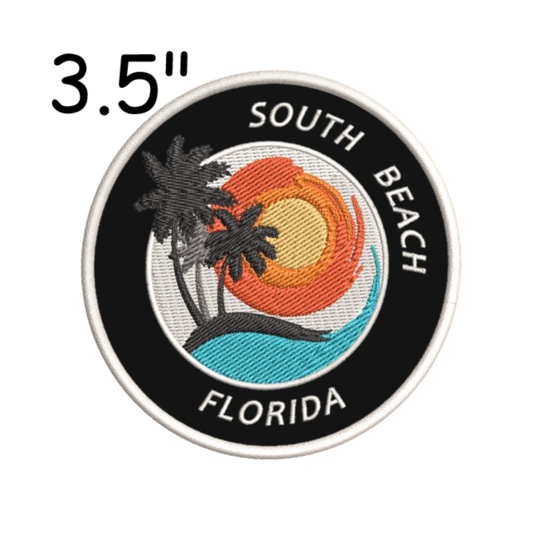 South Beach Florida Souvenir Patch Ocean Wave Sunset Palm Trees 3.5 ...