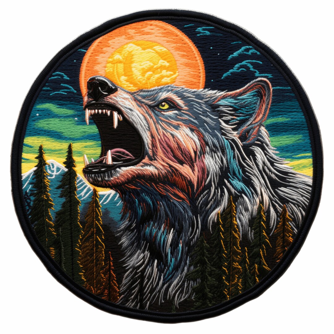 Howling Wolf Patch Iron-on/sew-on Applique for Clothing Jacket Vest Jeans Backpack, Wild Animal ...