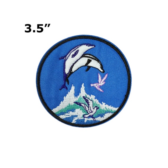 Dolphin Patch Embroidered Iron-on DIY Applique Beach Ocean | Etsy