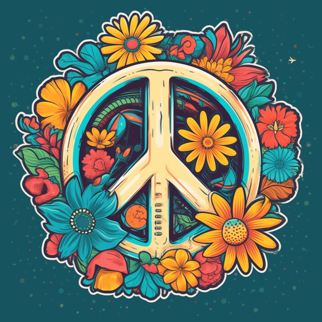 Hippie Peace Sign Sticker, Peace Sticker, Retro Hippie Sticker, Hippie ...