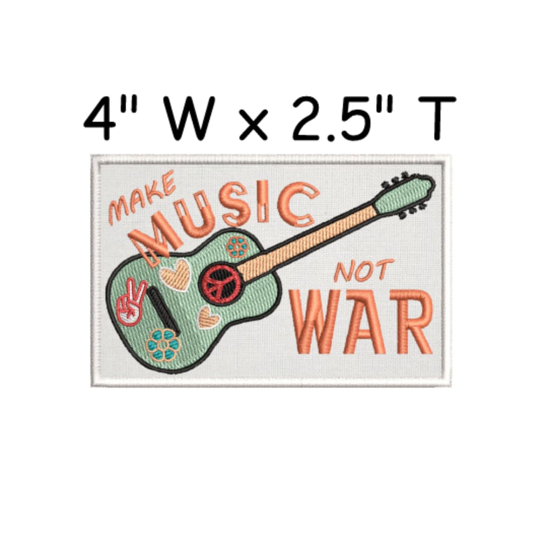 Make Music Not War Acoustic Guitar Patch 4 Embroidered Iron-on Applique ...