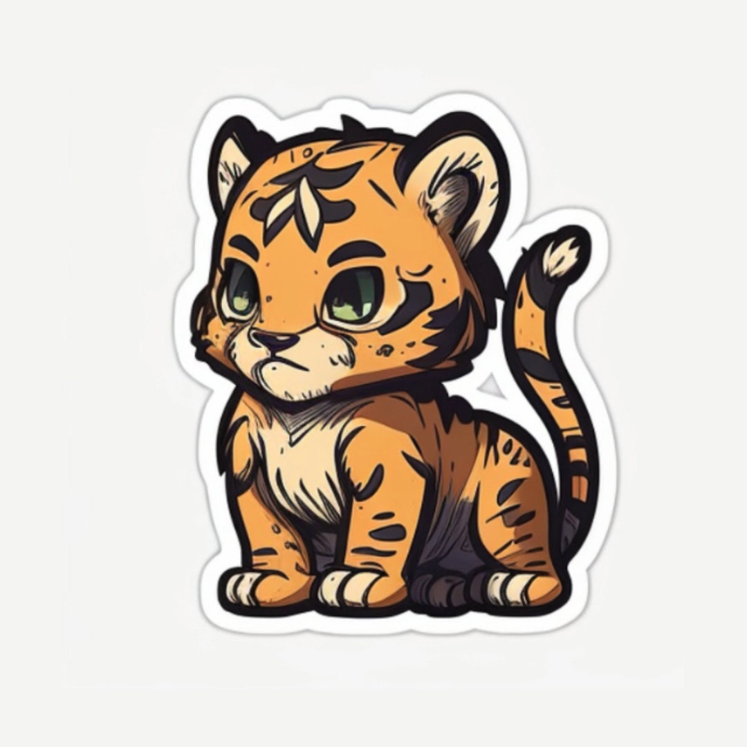 Baby Tiger Sticker, Cute Stickers, Die Cut Label, Jungle Animal Decal ...